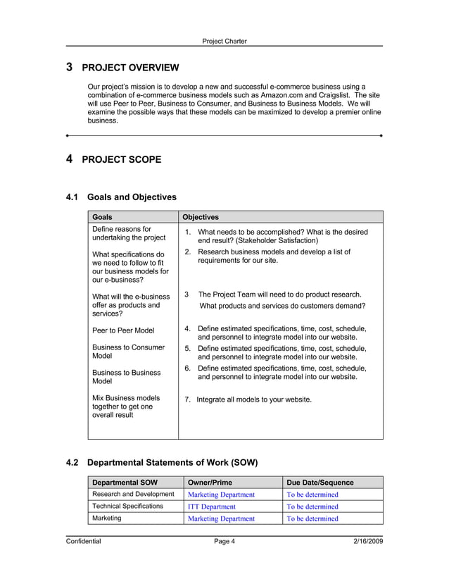 E Commerce Project Charter | PDF