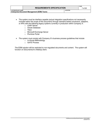 Edm Requirements Specification Sample | DOC