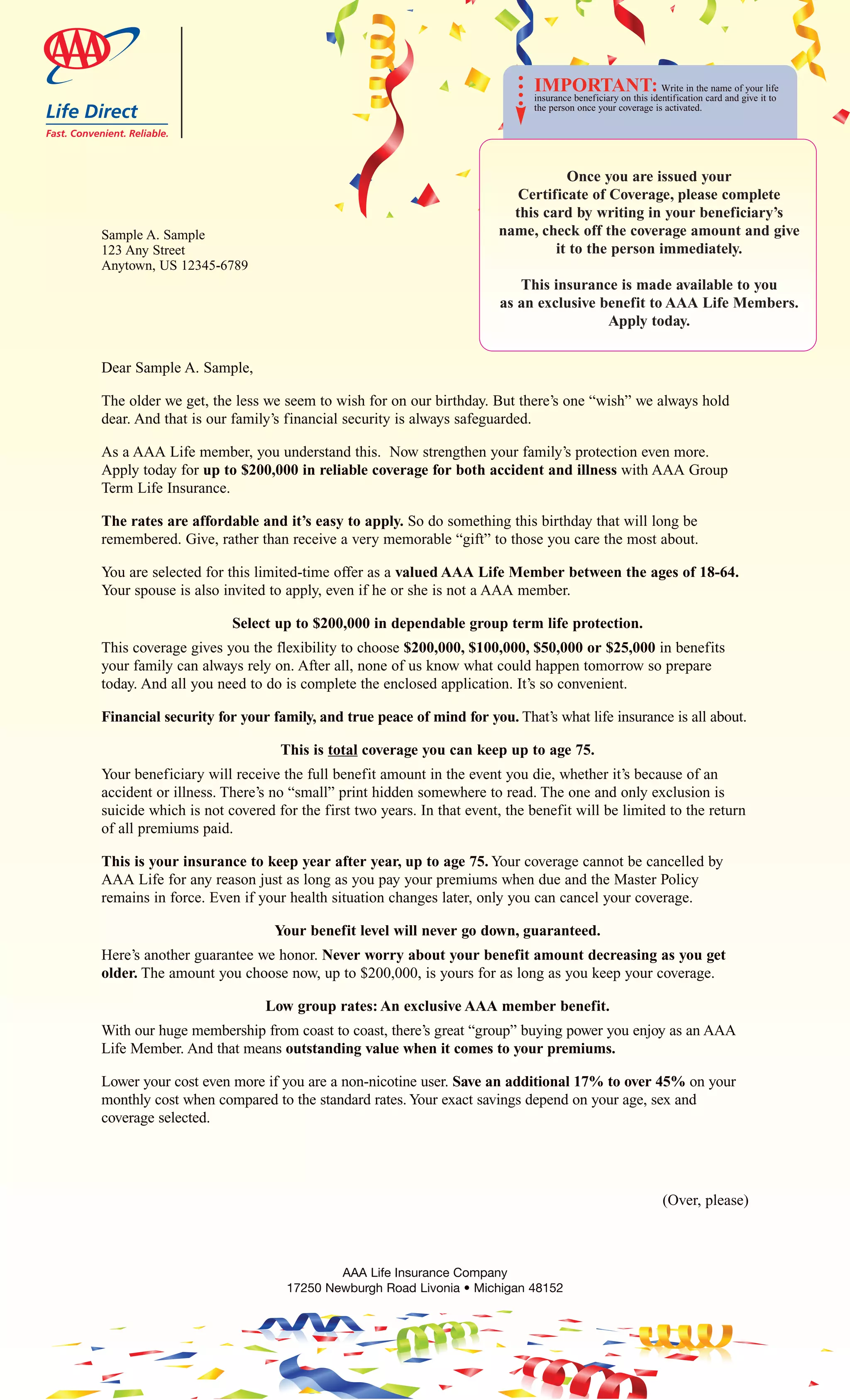 AAA Life Insurance Direct Mail | PDF