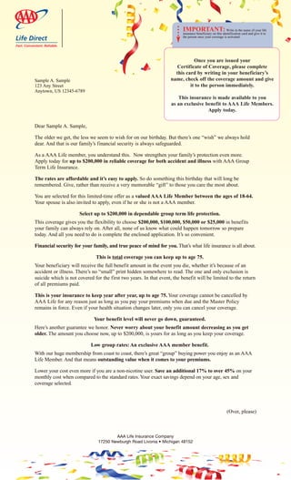 AAA Life Insurance Direct Mail | PDF