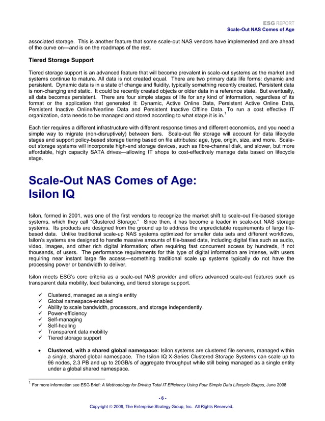 Esg Wp Isilon Scale Out Nas Comes Of Age Sep 08 | PDF