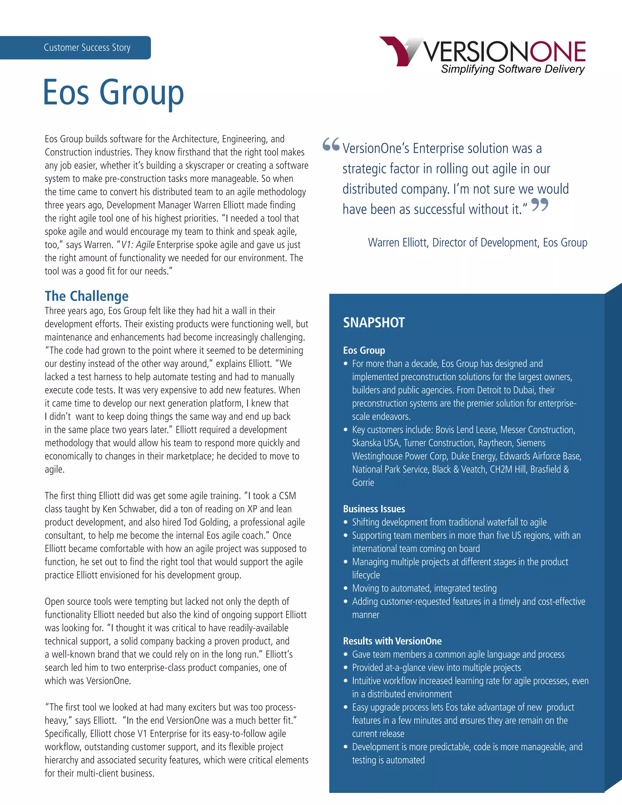 VersionOne - Eos Group Customer Success Story | PDF
