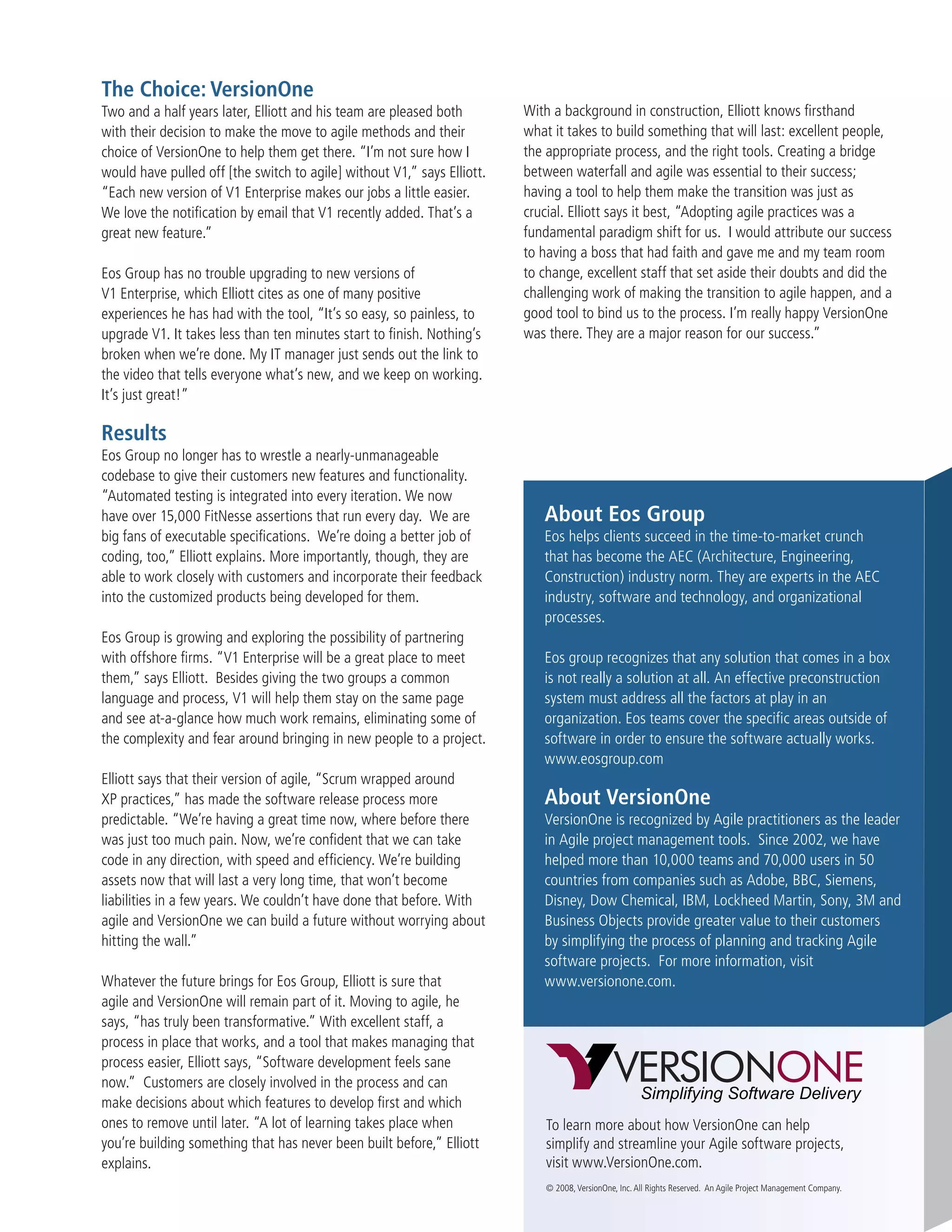 VersionOne - Eos Group Customer Success Story | PDF