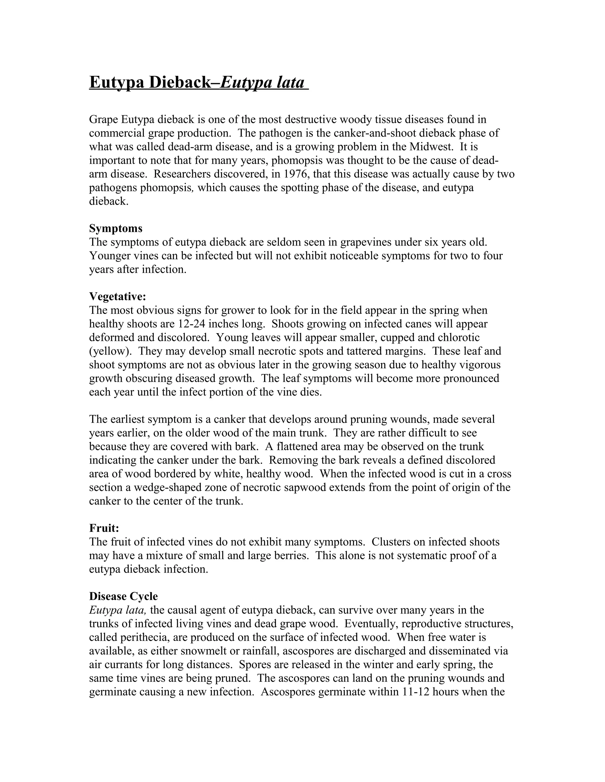 Eutypa Dieback | DOC