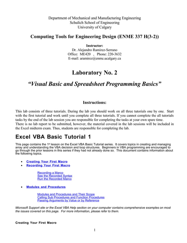 Excel Vba Basic Tutorial 1 | DOC | Programming Languages | Computing
