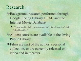 Film&Legend Research Project T Pomeroy | PPT