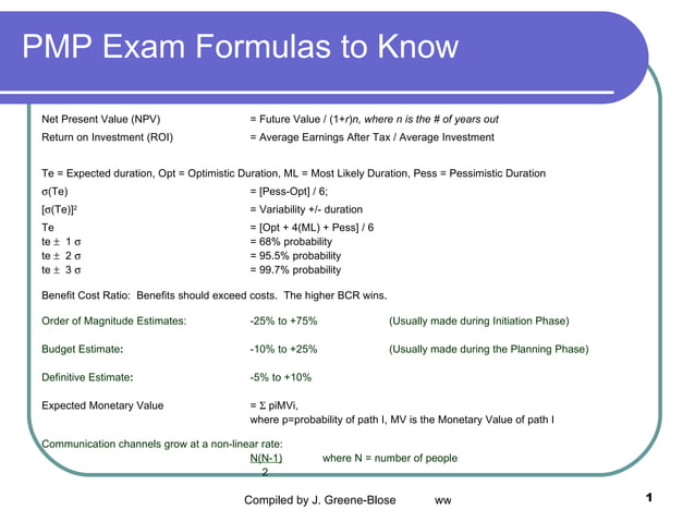 PMP Exam Formulas To Know | PPT