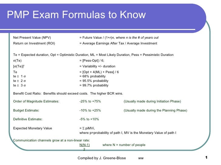PMP Exam Formulas To Know