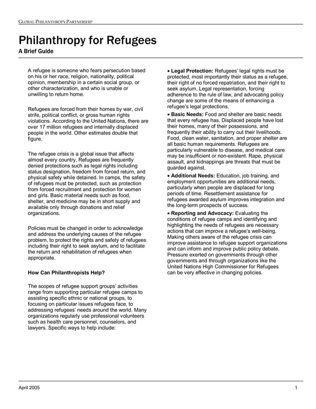 Global Philanthropy Partnership Philanthropy For Refugees | PDF
