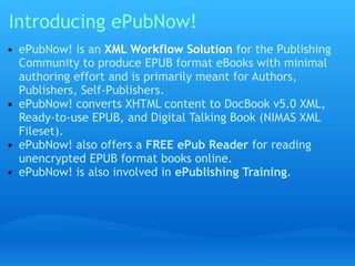 Getting Started With ePubNow! XML Workflow for Publishers | PPT