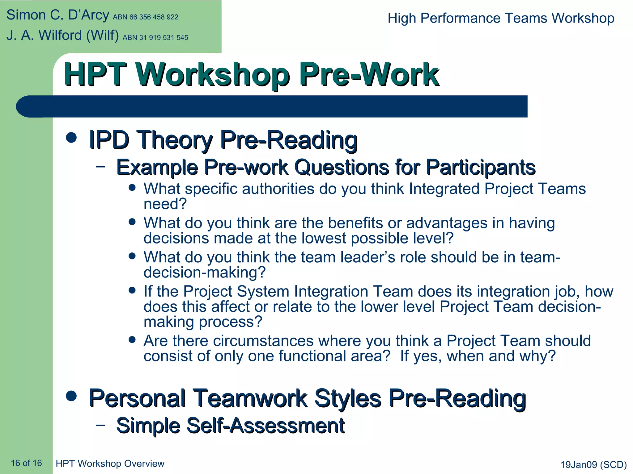 High Performance Teams Workshop Overview | PPT