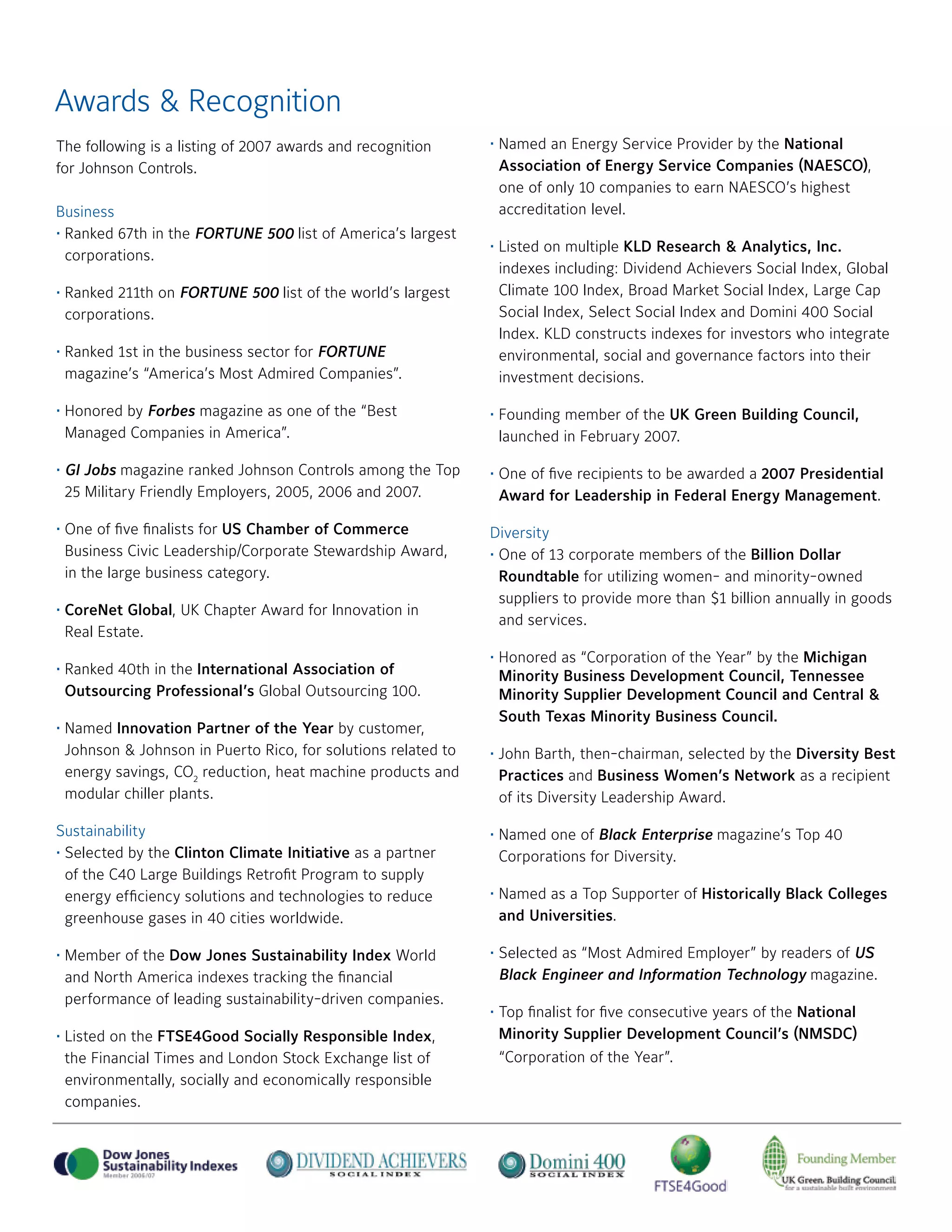 Johnson Controls - Building Efficiency Fact Sheet | PDF