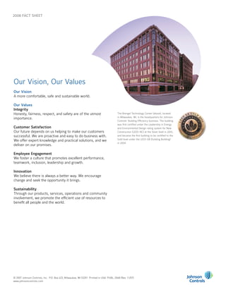 Johnson Controls - Building Efficiency Fact Sheet | PDF | Automotive ...