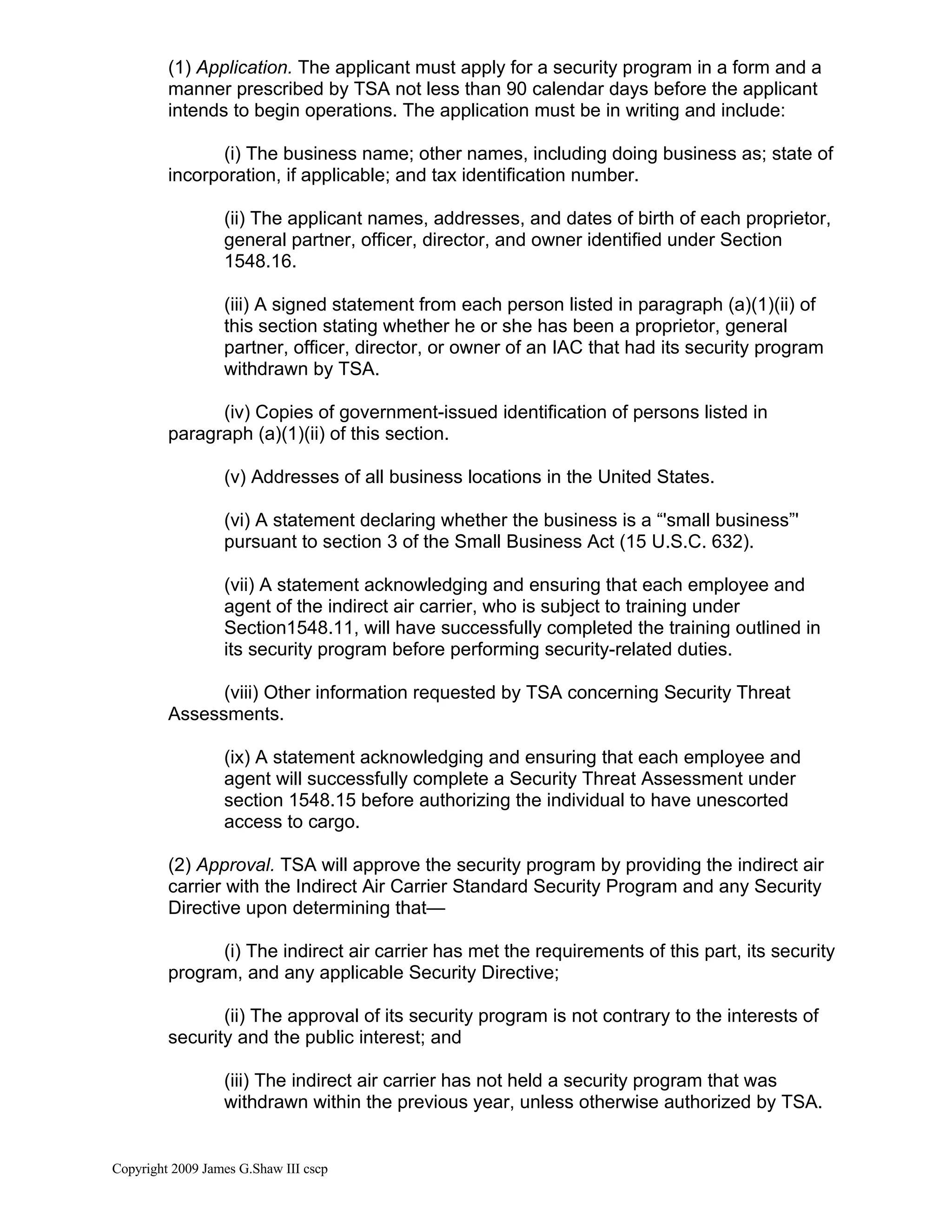 KNOWN SHIPPER SECURITY PROGRAM | DOC