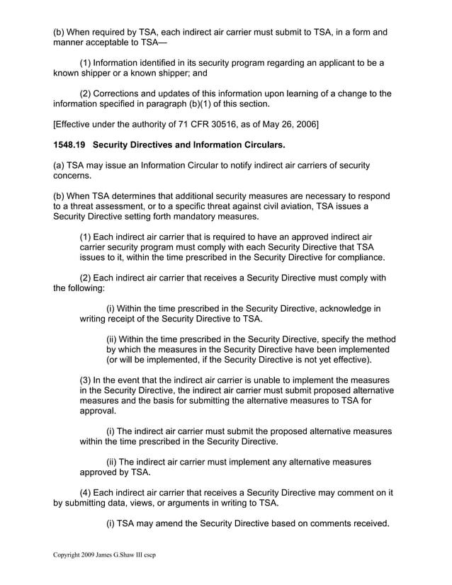 KNOWN SHIPPER SECURITY PROGRAM | PDF