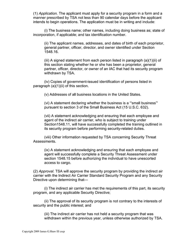 KNOWN SHIPPER SECURITY PROGRAM | PDF