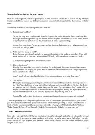 Lego For Extended Scrum Simulation | PDF