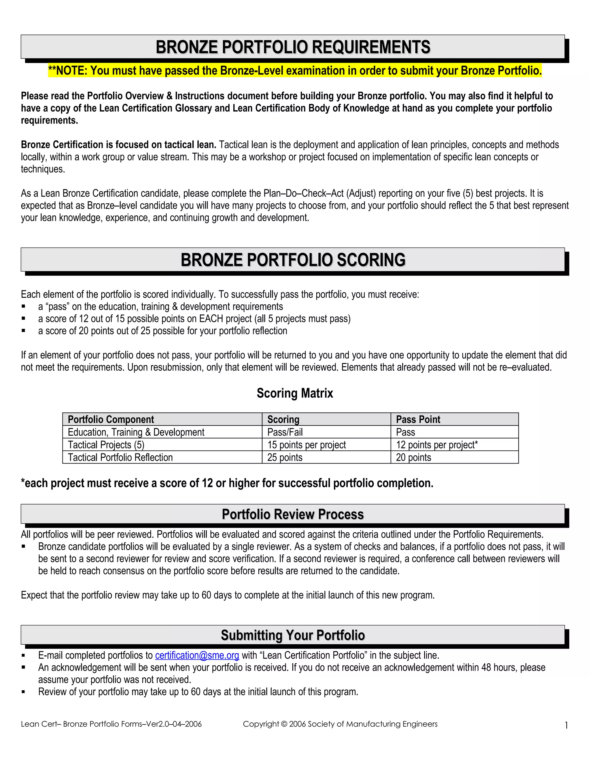 Lean Cert Bronze Portfolio Forms Van Sant | DOC