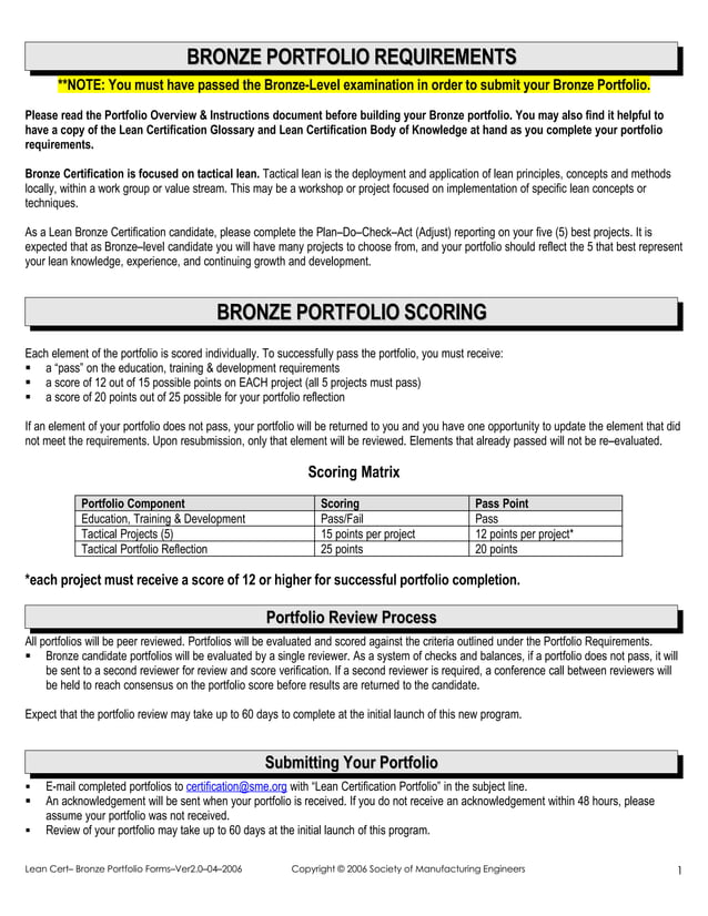 Lean Cert Bronze Portfolio Forms Van Sant | PDF