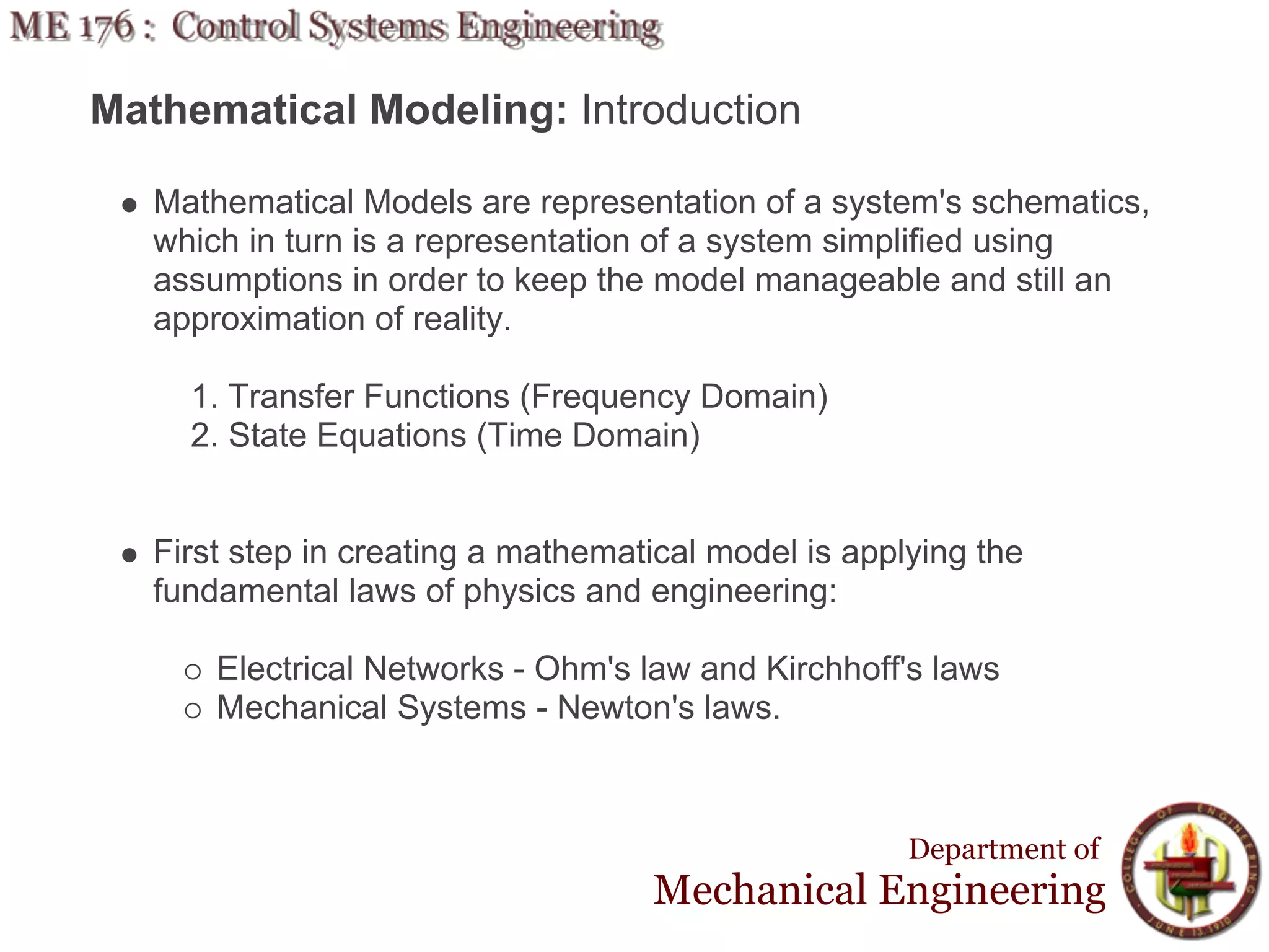 Lecture 2 ME 176 2 Mathematical Modeling | PDF | Physics | Science