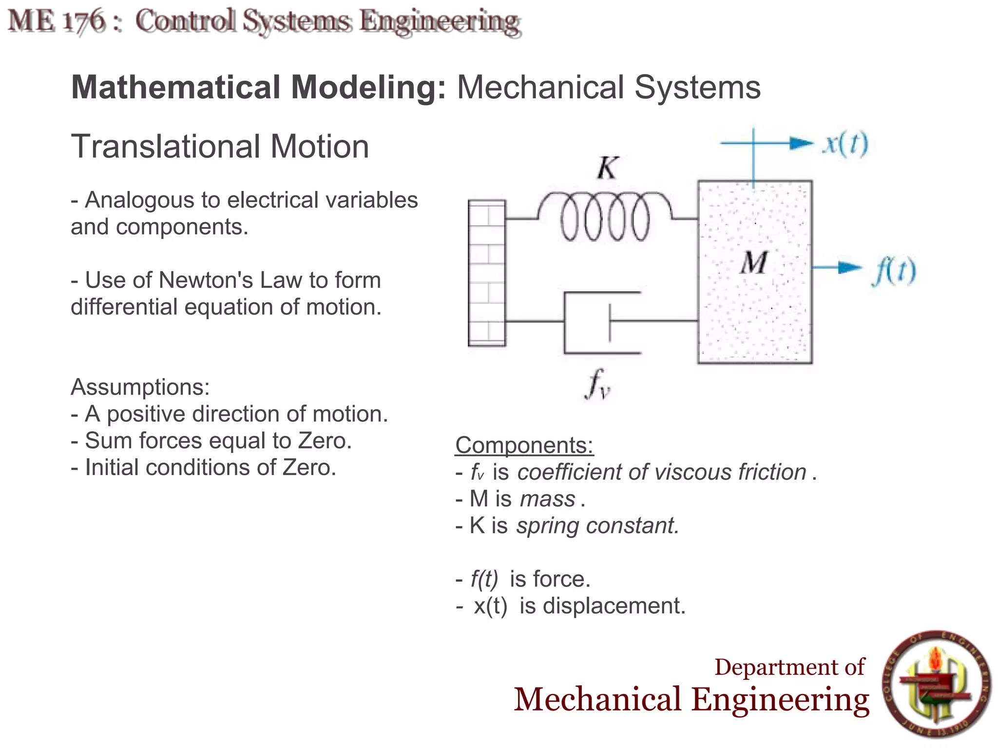 Lecture 4 ME 176 2 Mathematical Modeling | PDF