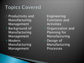 Manufacturing Management | PPT