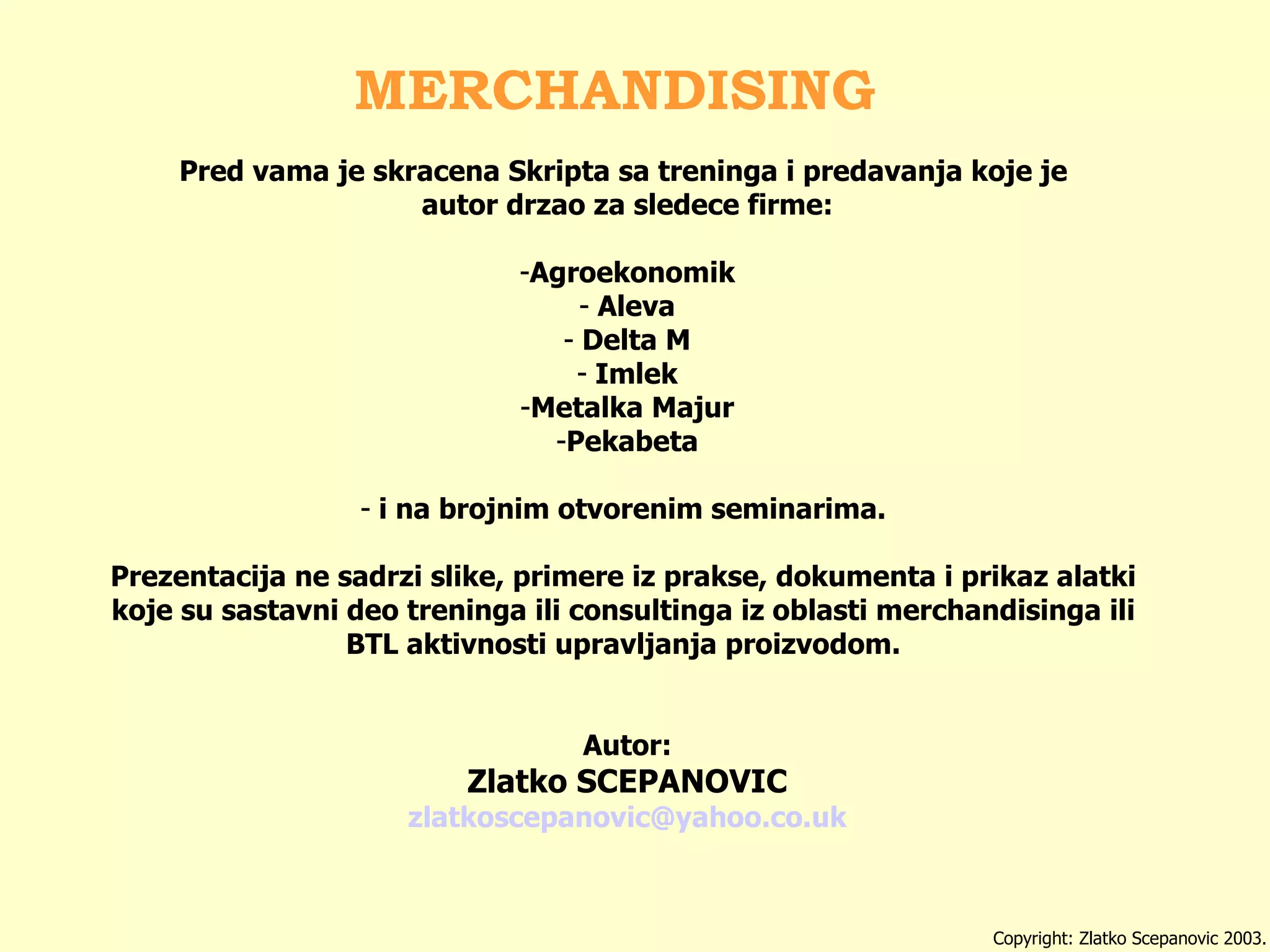 Merchandising Zlatko Scepanovic | PPT