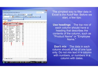 Microsoft Office Excel 2003 Sorting And Filtering | PPT