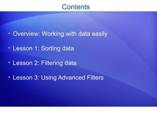 Microsoft Office Excel 2003 Sorting And Filtering | PPT