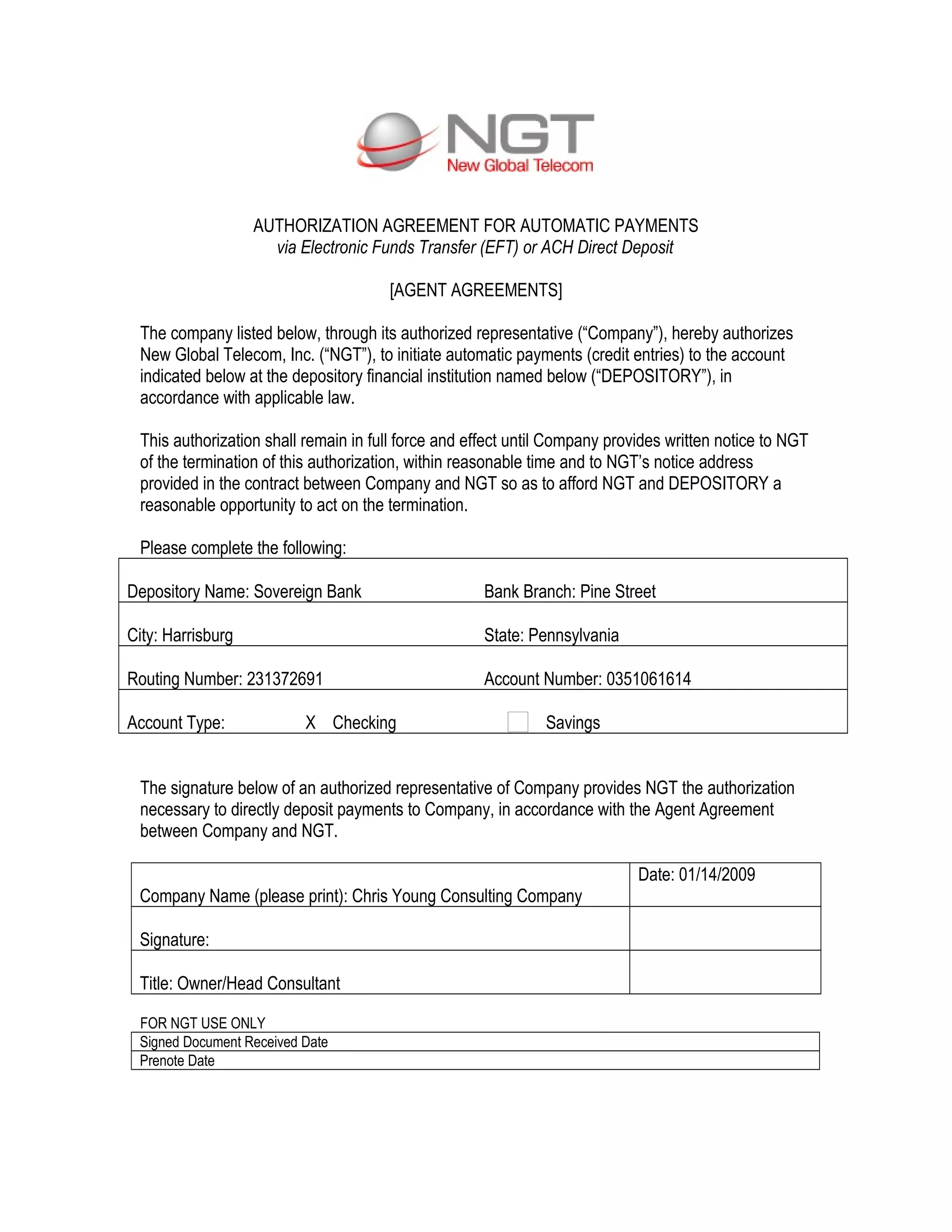 Ngt Eft Authorization Form @ | DOC