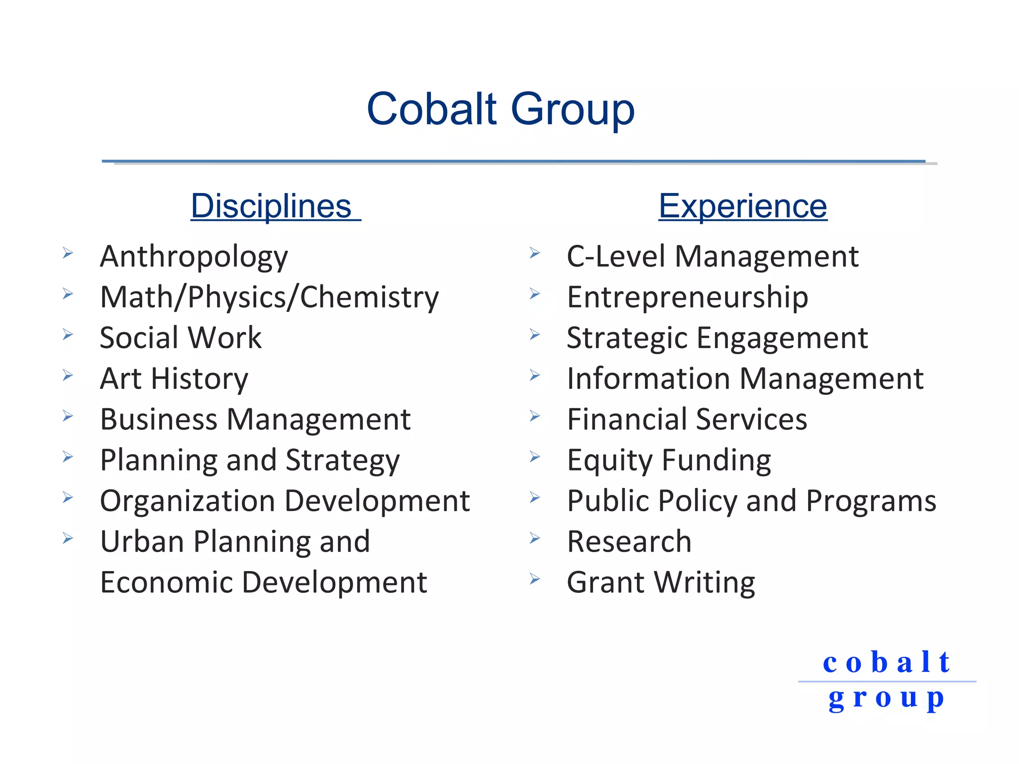 Cobalt Group Overview | PPT