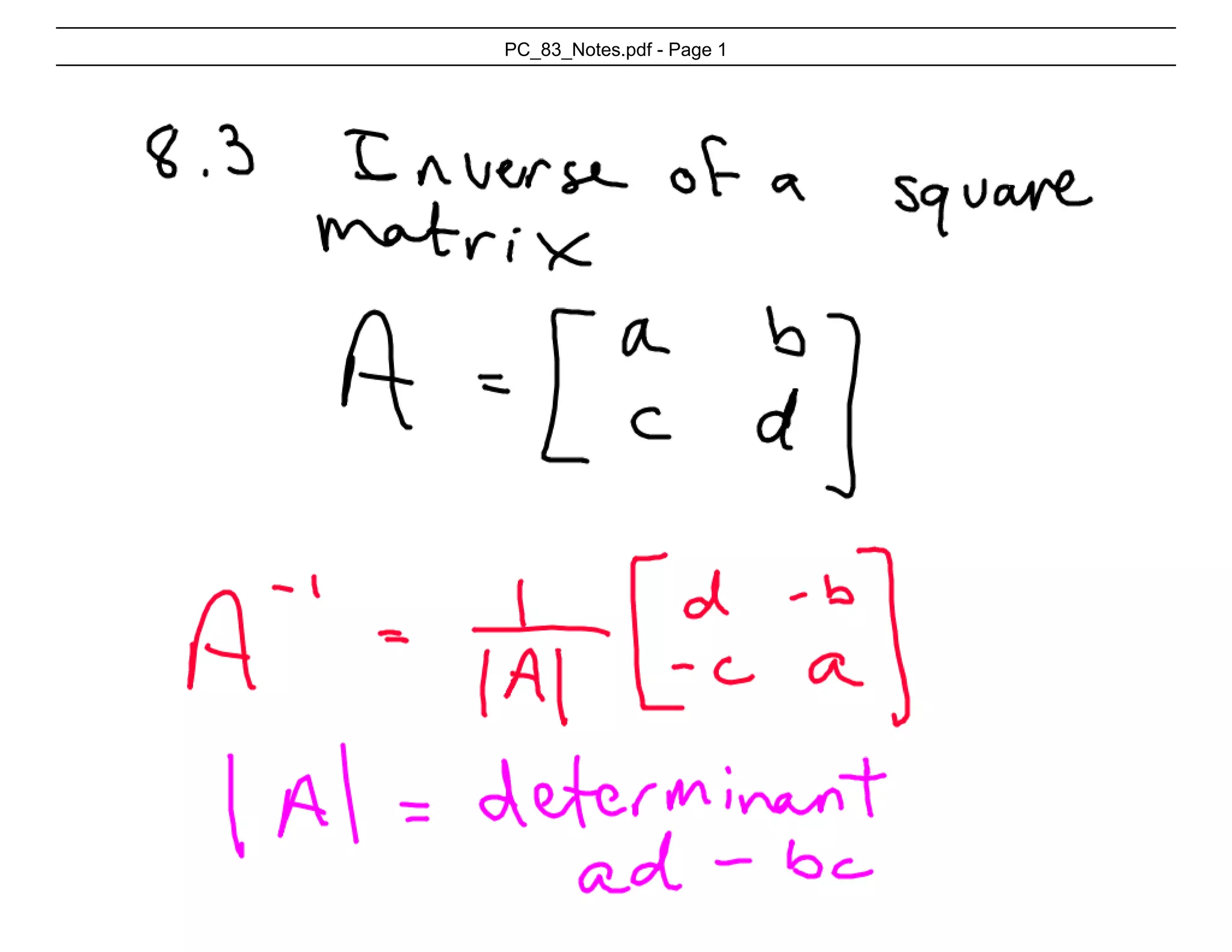 PC 8.3 Notes Inverse Matrices | PDF