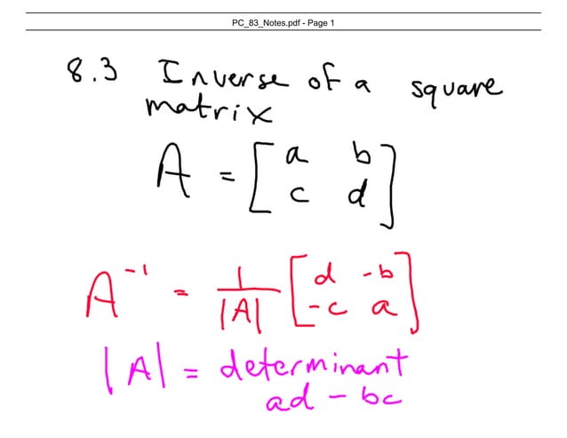 Pc 8 3 Notes Inverse Matrices Pdf