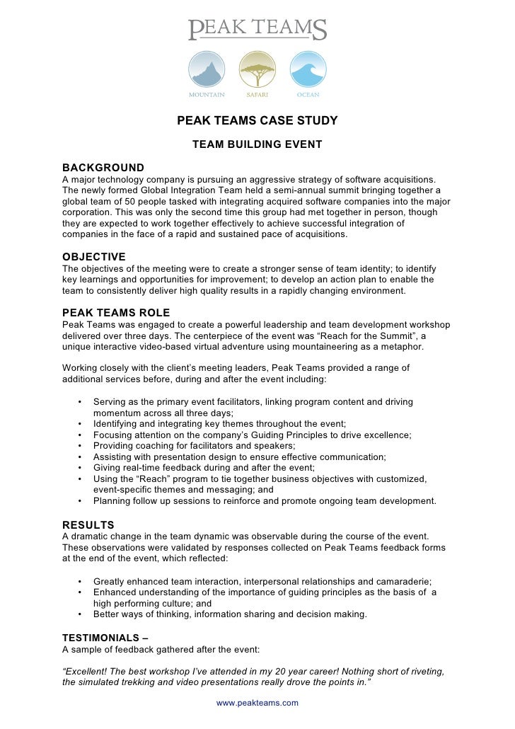 Peak Teams Case Study For Team Building Event 2009