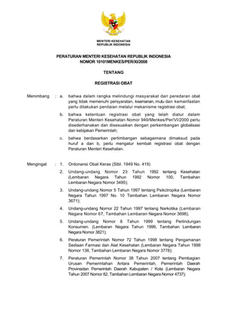 Permenkes 1010 Registrasi Obat 2008 | PDF