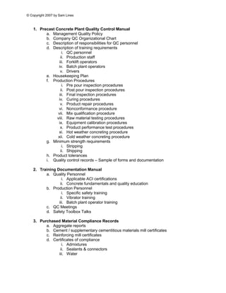Precast Plant Quality System Documentation Set | DOC