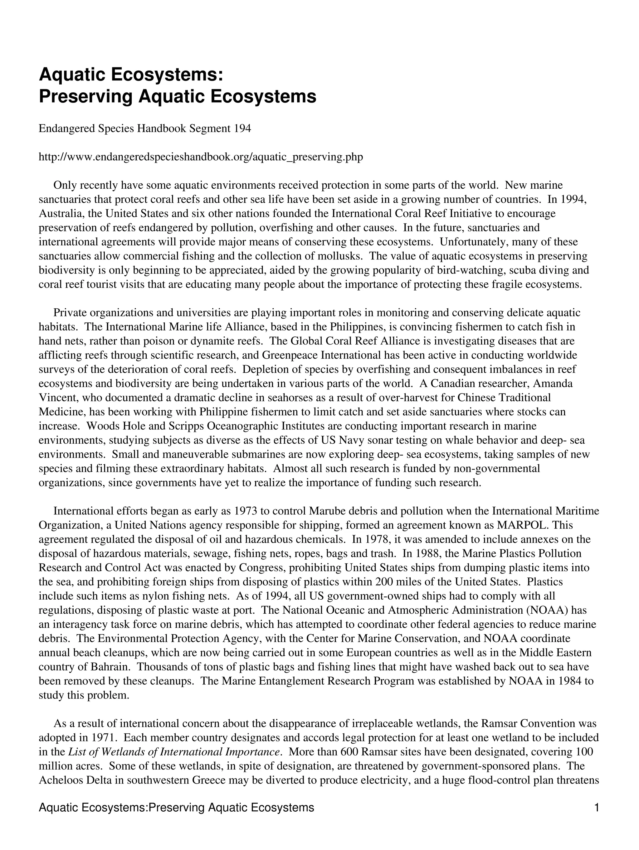 Preserving Aquatic Ecosystems | PDF