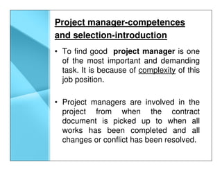 Project Manager Competences And Selection | PDF