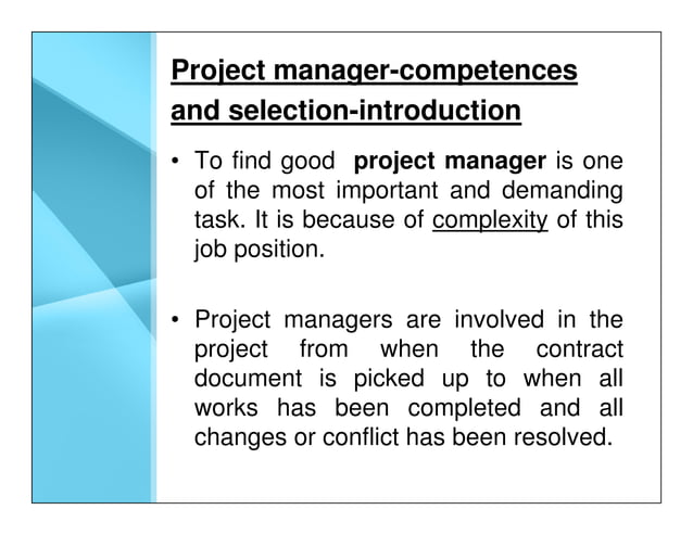 Project Manager Competences And Selection | PPT