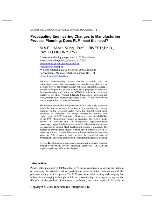 Propagating Engineering Changes To Manufacturing Process Planning Does Plm Meet The Need | DOC