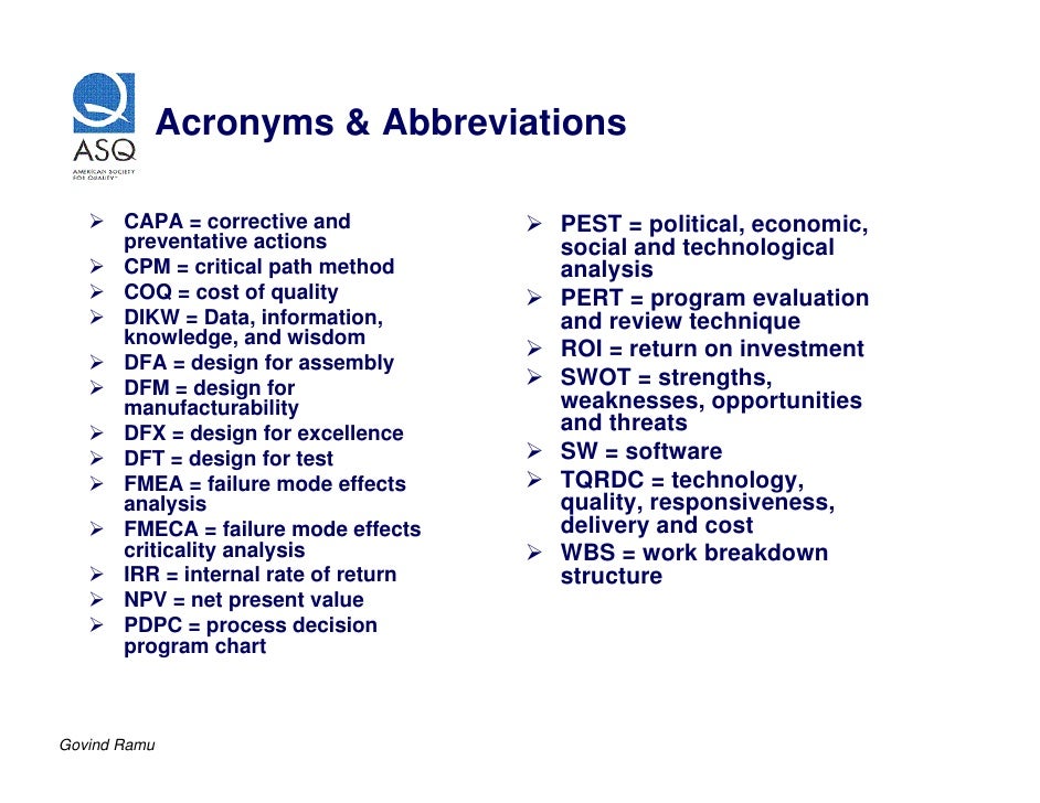 Quality Acronyms