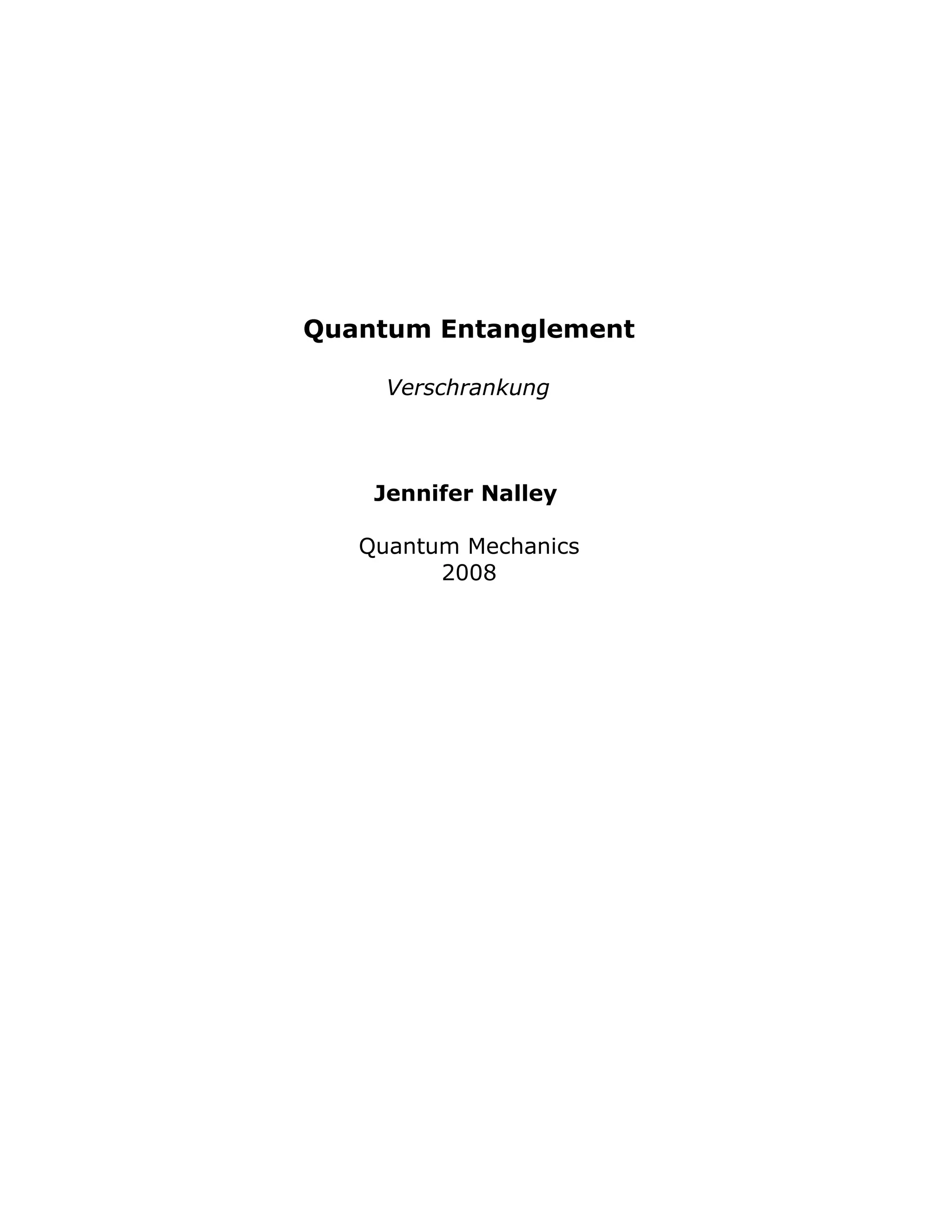 Quantum Entanglement | PDF