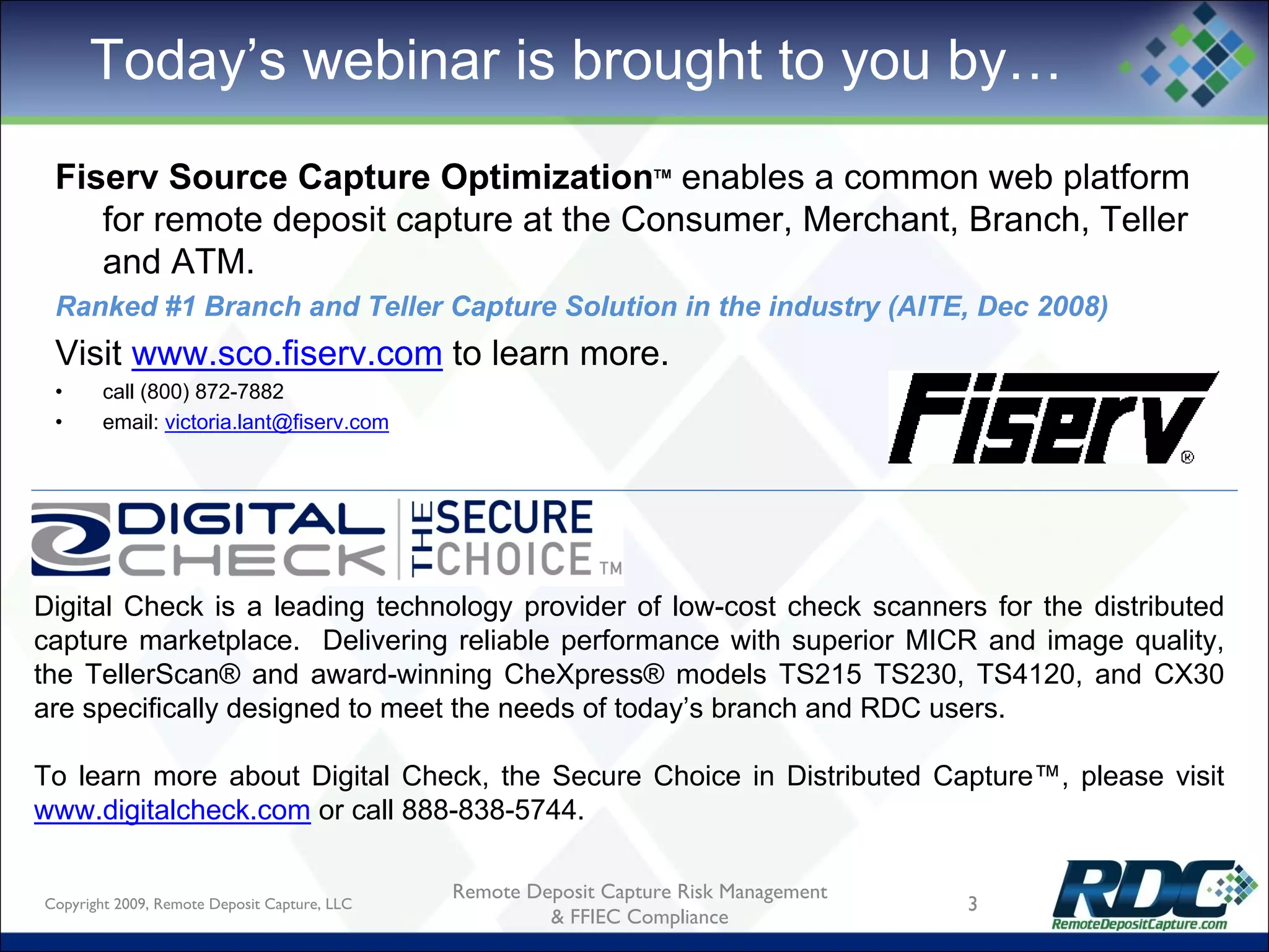 Remote Deposit Capture Risk Management & FFIEC Complaince | PDF