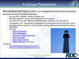 Remote Deposit Capture Risk Management & FFIEC Complaince | PDF