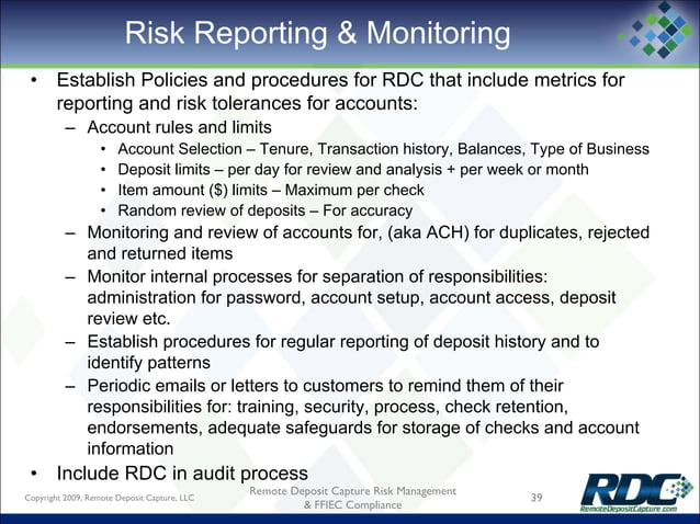 Remote Deposit Capture Risk Management & FFIEC Complaince | PDF