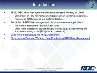 Remote Deposit Capture Risk Management & FFIEC Complaince | PDF