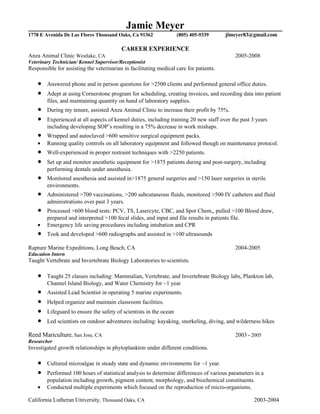 Resume 2009 | DOC | Veterinary Medicine | Pets