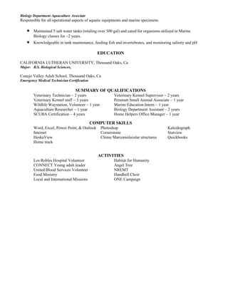 Resume 2009 | DOC | Veterinary Medicine | Pets