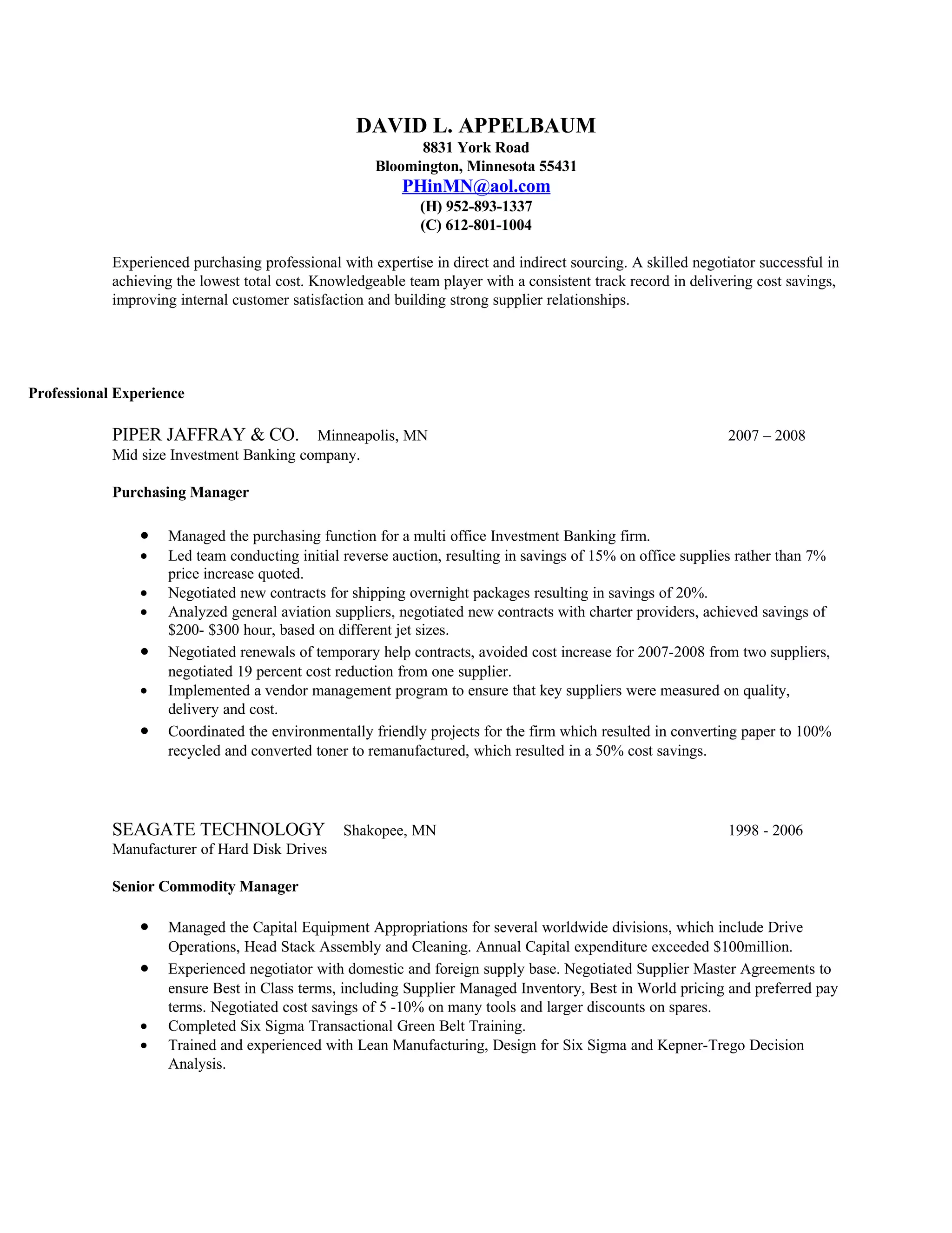 Resume Dl Appelbaum | DOC