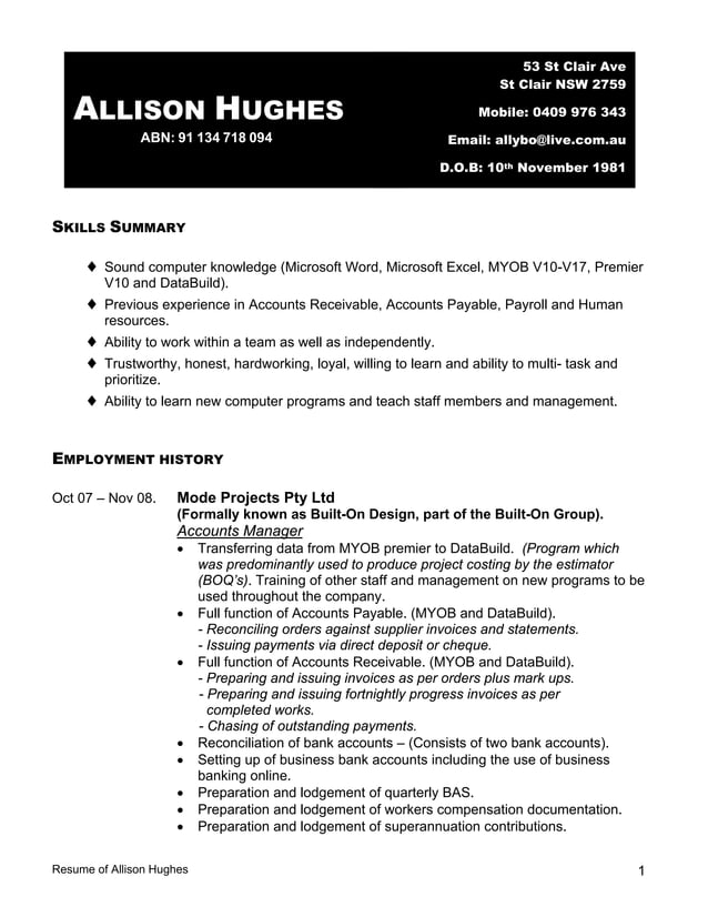 Resume Of Allison Hughes | PDF